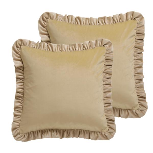 商品名: ISAENNE クラシック ターメリック カラー スクエア スロー 枕カバー 45.7 cm x 45.7 cm 2枚セット 無地 ファームハウス ベルベット 装飾 枕カバー フリル付き スローピローケース ソファ ベッド リビン...