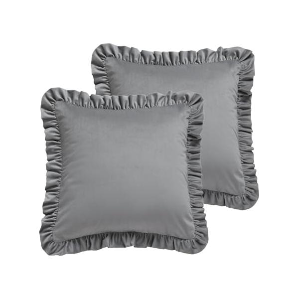 商品名: ISAENNE ヴィンテージ シルバー グレー スクエア スロー 枕カバー 55.9 cm x 55.9 cm 2枚セット 無地 ファームハウス ベルベット 装飾 枕カバー フリル付き スローピローケース ソファ ベッド リビング...