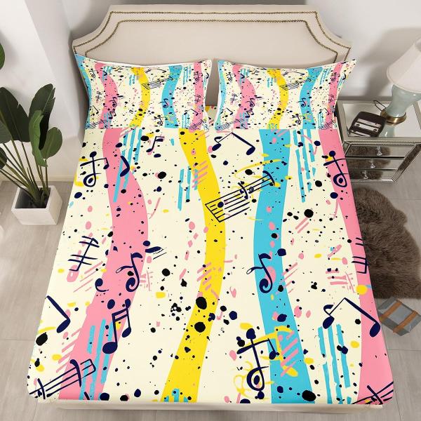商品名:  Erosebridal Colorful Musical Notes Fitted Sheet Twin Musical Notes Bed Sheets Tilted Notes Bedding Set for Kids Bo...