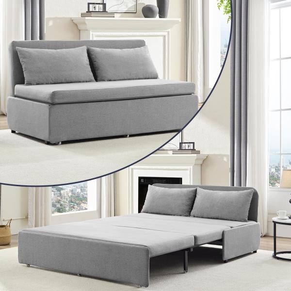 商品名:  ZAFLY 2 in 1 Pull Out Sofa Bed Queen Size, Small Convertible Sleeper Sofa Couch, Linen Folding Guest Bed with Whee...