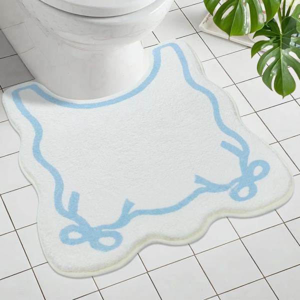 商品名: yueyaer U字型トイレマット バスルーム用 極厚 ソフトマイクロファイバー ノンスリップ 美的装飾(50.8cmx55.9cm スカラップボウスカイブルー) yueyaer U Shaped Toilet Mat for B...