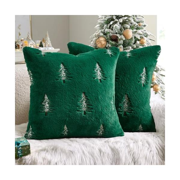 商品名: MIULEE クリスマス 枕カバー 装飾 フェイクファー 刺繍入りツリー 18x18インチ グリーン ホワイト 2枚パック ソファ カウチ 寝室 椅子 クリスマス 装飾 ホリデー ホームアクセント MIULEE Christmas...