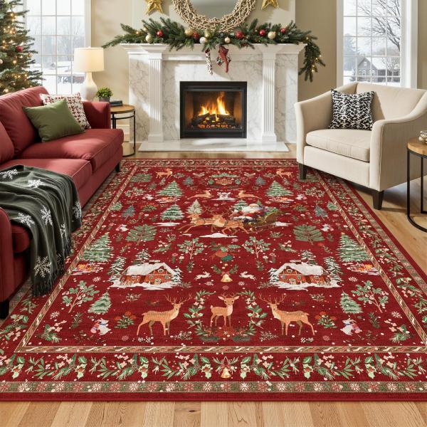 商品名: Lahome クリスマスラグ リビングルーム用 8x10 ソフト ラージ ラグ 寝室 クリスマスツリー サンタクロース 滑り止め 洗える レッド クリスマス 屋内 フロアカーペット ダイニングルーム ホリデー 装飾 Lahome ...