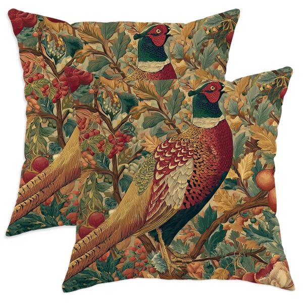 商品名:  Autumn Decorative Pillow Covers Set of 2, Colorful Pheasant and Foliage Print Cushion Cases, Rustic Farmhouse Deco...