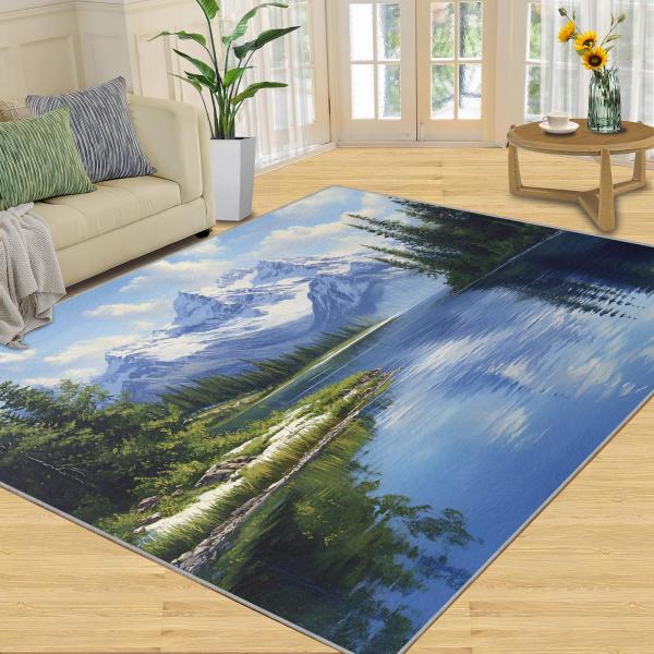 商品名:  BAFABUI Nature Landscape Area Rug - 6x9 Rug, Lake Forest Rugs for Living Room, Snow Mountain Washable Rugs for Bed...