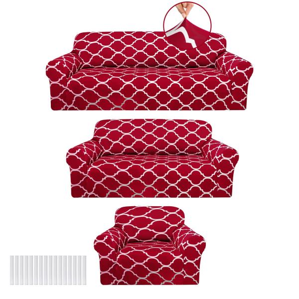 商品名: Peryiter ソファカバー3点セット リビングルーム用家具カバー カウチとソファ用 ラブシート アームチェアスリップカバー 家具プロテクター ストレッチ しわ防止 (レッド) Peryiter 3 Pcs Couch Cove...