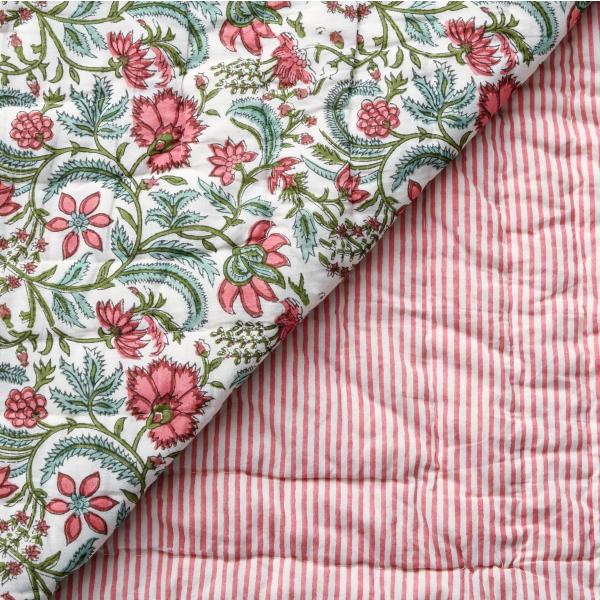 商品名:  Ridhi Cotton Reversible Quilt Hand Block Printed King 96 x 106 Tulip Pink Soft Lightweight Blanket for Sofa Couch ...