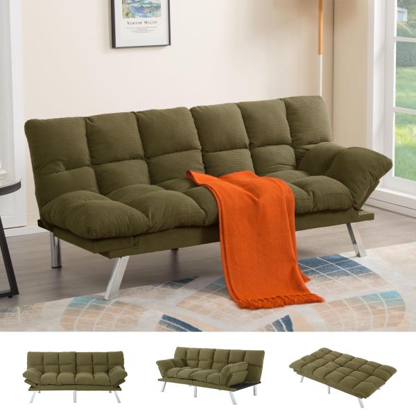商品名:  67" Modern Corduroy Futon Sofa Bed,Convertible Sleeper Loveseat with 4 Folding Backrest &amp; Armrest,Comfy Deep S...