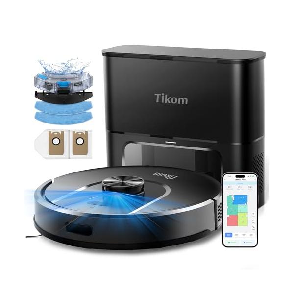 商品名:  Tikom Robot Vacuum and Mop, 6000Pa Robotic Vacuum Cleaner with Self-Emptying Base, 90 Days Capacity, LiDAR Navigat...