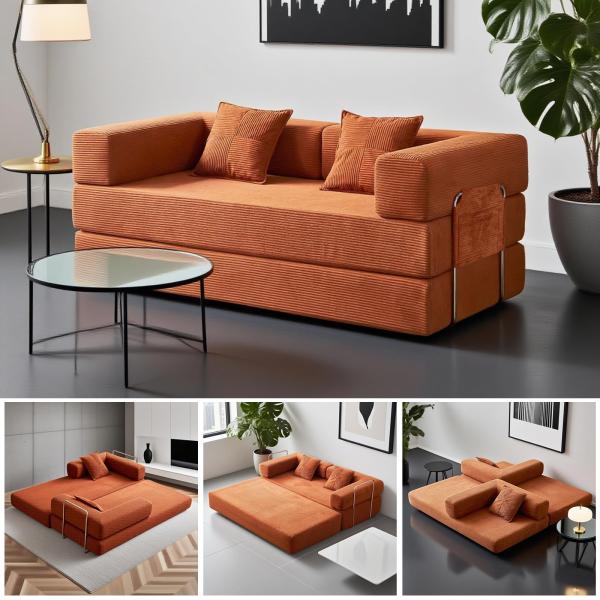 商品名:  KIBBEH Convertible Floor Sofa Bed with Pillow Backrest &amp; Armrests | Comfy Foldable Compressed Sofa | Corduroy ...