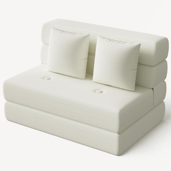商品名: Voxelure コーデュロイ 折りたたみソファベッド、ベージュ、ツイン Folding Sofa Bed, Convertible Sleeper Chair &amp; Couch Bed with Pillow, One-P...