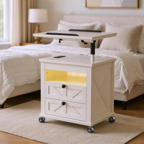 商品名:  XGWIHLO Nightstand with Charging Station and LED Lights, Night Stand with Adjustable Tabletop, LED Nightstand with...