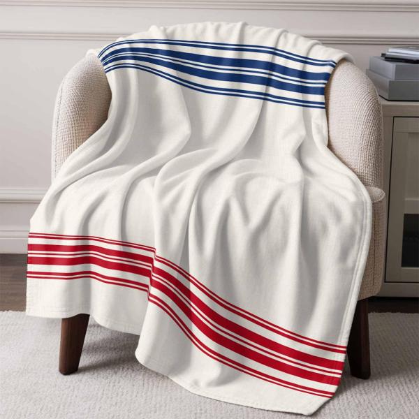 商品名: レッド ブルー フリース スローブランケット ストライプ ビンテージ ソフト 快適 スローブランケット カウチ ソファ用 マイクロファイバー ブランケット スロー 軽量 ふわふわ 暖かい フラシ天 装飾 ベッドブランケット 40x...