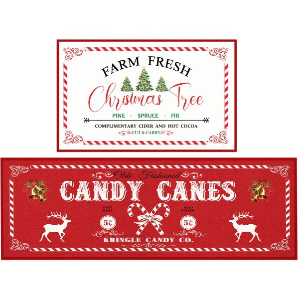 商品名: クリスマスキッチンラグ、クリスマスツリーキッチンマット2枚セット、厚手で柔らかいファームハウス、レッド、ホワイト、クリスマスキッチン装飾- キャンディケーンランナーデコレーション 床、バスルーム、リビングルーム、出入り口-17x2...