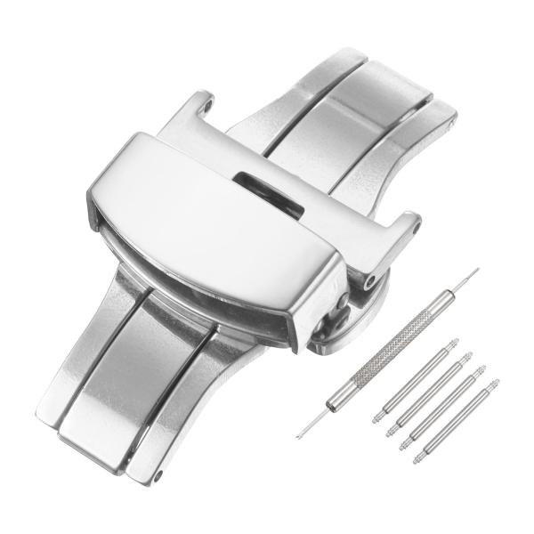 商品名: HARFINGTON(ハーフィントン) ステンレススチール 展開留め具 18mm バタフライフォールディングバックル スプリングバーと取り外しツール付き レザーウォッチバンド用 シルバー HARFINGTON Stainless ...