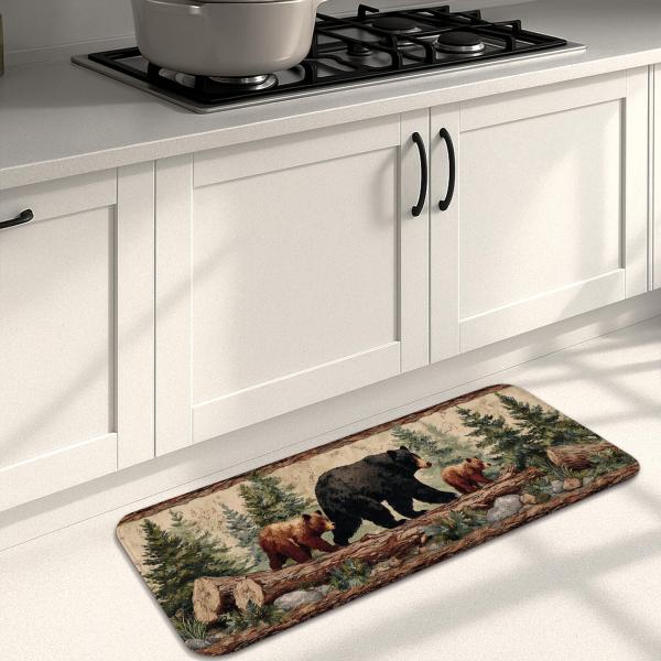 商品名:  Rustic Bear Kitchen Mats for Floor, Vintage Forest Wildlife Soft Mats, Cushioned Comfort Washable Non Slip Decor R...