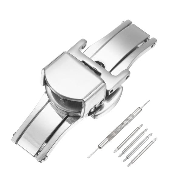 商品名: HARFINGTON ステンレススチール デプロイメントクラスプ、12mm バタフライフォールディングバックル スプリングバーと取り外しツール付き レザーウォッチバンド、シルバー HARFINGTON Stainless Stee...