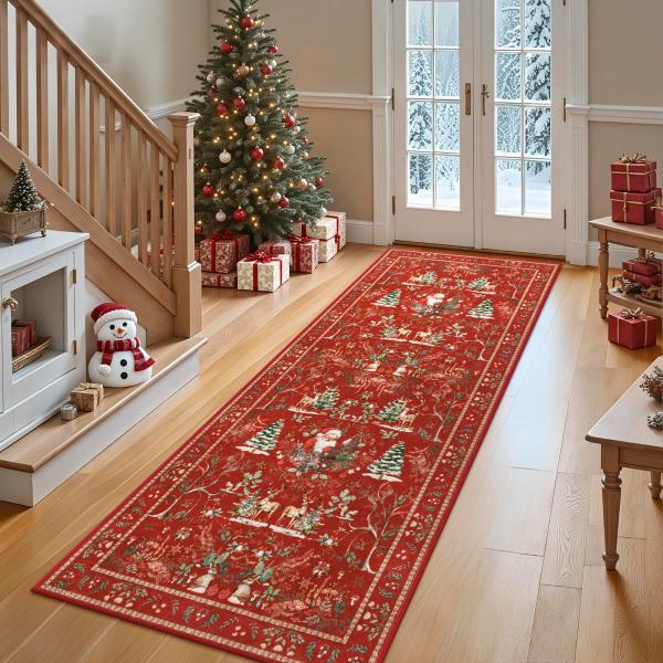商品名:  LORWER Christmas Runner Rug, 2x6 Red Washable Rugs Runner for Hallway, Soft Non Slip Xmas Santa Claus Print Elk Ki...