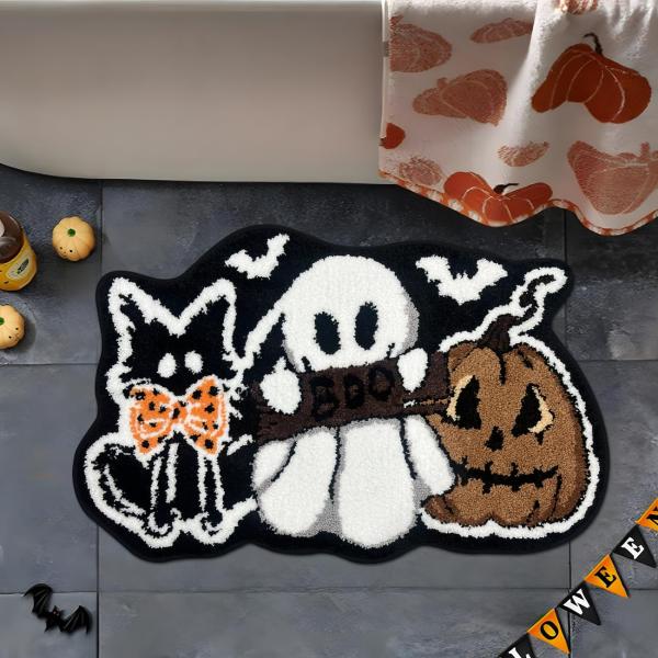 商品名: KPOCES ハロウィン バスマット ゴシック スカル ゴースト ブラック バスルームラグ クール タフテッド ソフト 吸収性 速乾 バスマット バスルーム ノンスリップ シャワー ラグ ハロウィン ホラー 装飾 カーペット(ブラ...