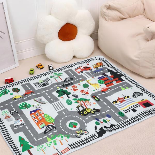 商品名: 子供用カーペットプレイマットラグ プレイルーム用、教育用 洗濯可能 教室エリア 都市生活 道路用ラグ 車用 シティマップ、幼児プレイマット 就学前児童 寝室 カーペット 男の子用 31×47インチ (グレー) Kids Carpe...