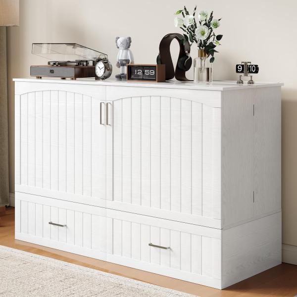 商品名:  BALUS Queen Murphy Cube Cabinet Bed, Solid Wood Murphy Bed with USB Charging Station, 2 Storage Drawers and Tri-Fo...