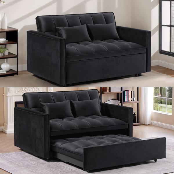 商品名:  MWrouqfur 55" Convertible Full Size Sofa Bed, 3 in 1 Velvet Sleeper Sofa with Pull-Out Bed, Futon Couch with Adjus...