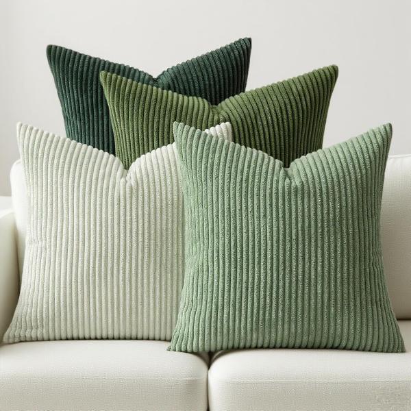 商品名: シンプル ファッション スタイル ボーホー セージ グリーン ファームハウス スロー 枕カバー 4枚セット モダンフォレスト グリーン 北欧 クッションカバー ソフト コーデュロイ ホームデコレーション カウチ ベッド ソファ リ...