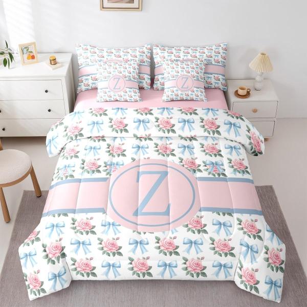 商品名:  Erosebridal Bowknot 7 Piece Bedding Set King Initial Letter Z Comforter Set with Sheets Cute Princess Bowknot Rose...
