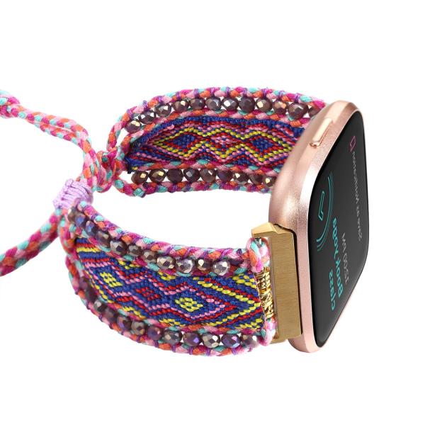 商品名: HARAVAL Boho 編組バンド Fitbit Versa 4/Versa 3バンド/Sense 2/Senseバンド 女性用 ハンドメイド 編み友情ブレスレット 調節可能なビーズストラップ Fitbit スマートウォッチ用 ...