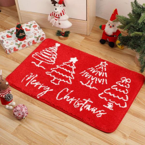 商品名: FGCOGOD メリークリスマスバスマット、ノンスリップフェスティブクリスマスツリーバスルームラグ、スーパーソフトフラシ天シャギーマイクロファイバー、吸水性洗濯可能マット、クリスマスホリデー装飾用、レッド、45.04cm x 69...