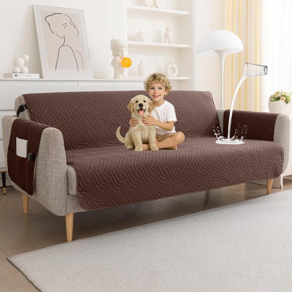商品名: Deep Dream 100%防水ソファカバー、滑り止めキルトカウチカバー、クッションソファ3脚用、ペットフレンドリーソファカバー 犬用洗えるスリップカバー家具プロテクター(XLソファ78インチ、チョコレート) Deep Drea...