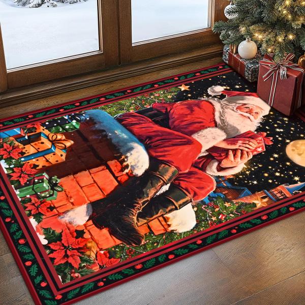 商品名: Likiyol クリスマス 玄関ラグ 2x3 スモール ラグ サンタクロース ドアマット 屋内エントランス、ソフト フェイクカシミヤラグ 玄関用 クリスマス 冬 スローラグ 滑り止め洗えるカーペット エントリ、キッチン、バスルーム...