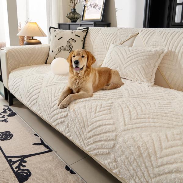 商品名: PJLZJFBY ソファカバー (1点、ベージュホワイト、35.4インチx94.4インチ) PJLZJFBY Sectional Couch Cover, Non-Slip Sofa Cover Plush Warm, Funny...