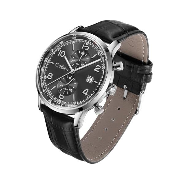 商品名:  CADISEN Homage Men's Quartz Watches Japan Movement Leather Band Waterproof Sport Chronograph Watch (Black)ブランド: CA...