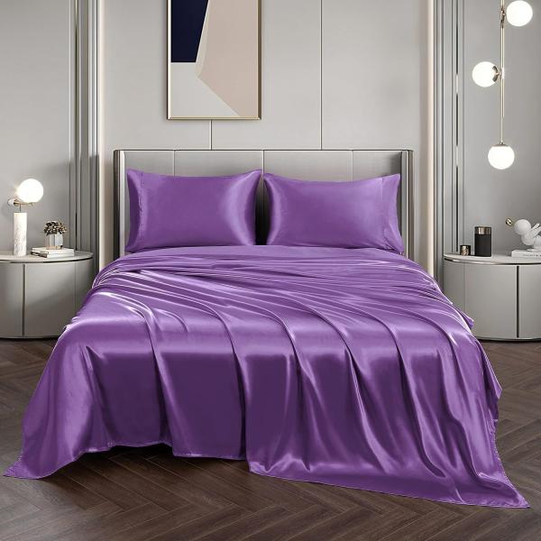 商品名:  Omnegon Light Purple Silk Sheet Set, Breathable Super Soft 100% Luxury Breathable Cooling Fade Resisitance 4PC She...