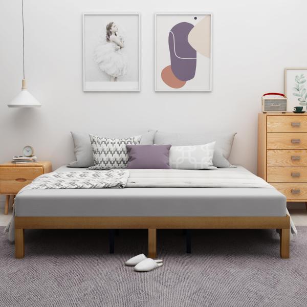 商品名:  Queen Size Wood Platform Bed Frame,Modern Minimalist Style Mattress Foundation with Rubber Wood, Solid Wood Slat S...