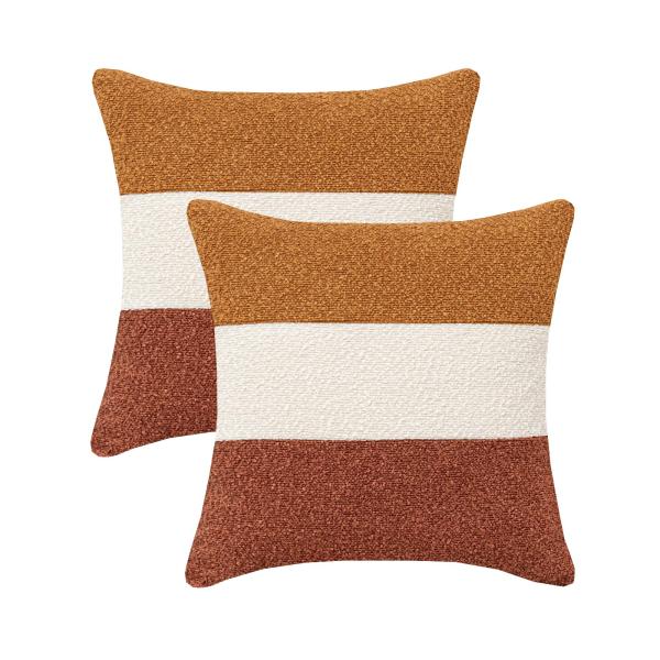 商品名: Vfuty 20x20 テクスチャー ストライプ スロー 枕カバー 2枚セット Boucle 装飾枕カバー モダン ニュートラル ソファピローケース ソファ ベッド リビングルーム ボーホー ファームハウス ホームデコレーション、...