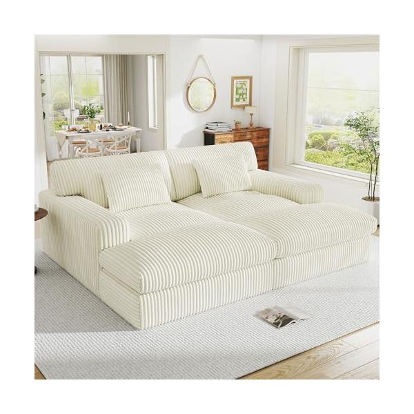 商品名: Urhanherry 83インチ オーバーサイズ 長椅子 屋内用 ソファチェア ソフトコーデュロイ生地 骨なしソファ クッション付き 快適で深い座り心地のクラウドソファ(2人掛け-ホワイト) Urhanherry 83" Over...