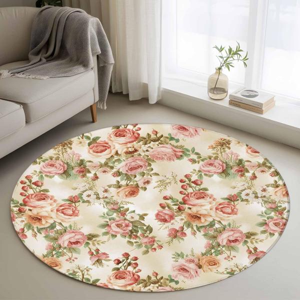 商品名:  Round Area Rug 3.3 Ft, Pink Rose Fall Washable Non-Slip Circle Carpet for Living Room/Bedroom, Thanksgiving Vintag...