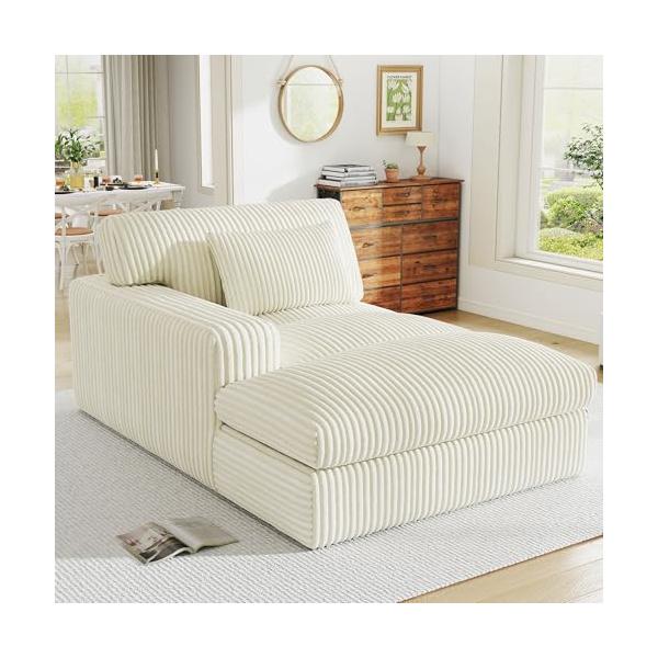 商品名: Urhanherry 特大長椅子ラウンジソファチェア屋内、柔らかいコーデュロイ生地、骨なしソファ、クッション付き、居間で使用するための快適で深い座りのクラウドソファ。(シングル-左腕-ホワイト) Urhanherry Oversi...