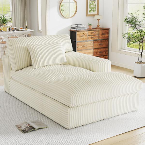 商品名: Urhanherry 特大長椅子ラウンジソファチェア屋内、柔らかいコーデュロイ生地、骨なしソファ、クッション付き、居間で使用するための快適で深い座りのクラウドソファ。(シングル-右腕-ホワイト) Urhanherry Oversi...