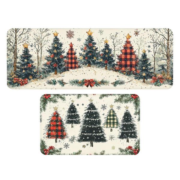 商品名:  WTTPYDL Christmas Kitchen Rug Set of 2, Red Green Plaid Tree Snow Star Kitchen Rugs and Mats Non Skid Washable Mic...