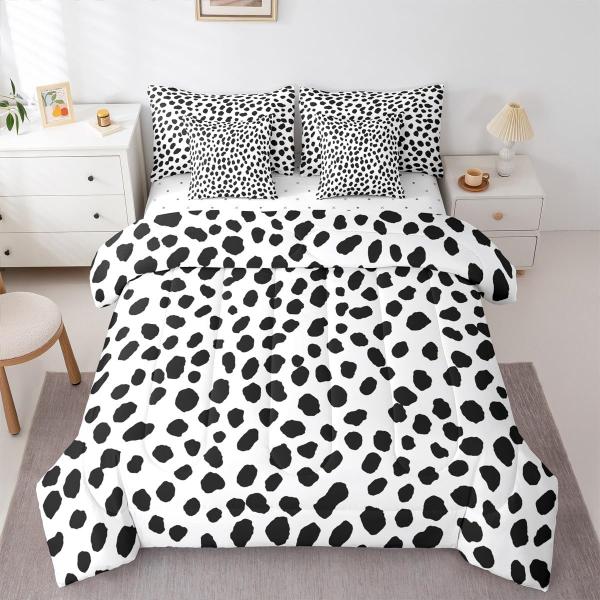 商品名: 黒と白のポルカドットクイーン掛け布団セット ミニマリストボヘミアンモダンベッド フラットとボックスシーツ付きバッグ入り 水彩画 美的 7点寝具セット グラフィティ 幾何学模様 抽象 キルト布団セット Black and White...