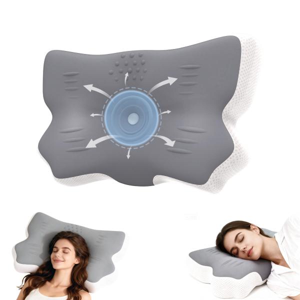 商品名: 痛みを和らげるための頸部ネックピロー - 人間工学に基づいた柔らかい輪郭の横向き寝枕、睡眠用無臭冷却メモリーフォーム枕、整形外科用ベッド枕、仰向けうつ伏せ枕 Cervical Neck Pillow for Pain Relief...
