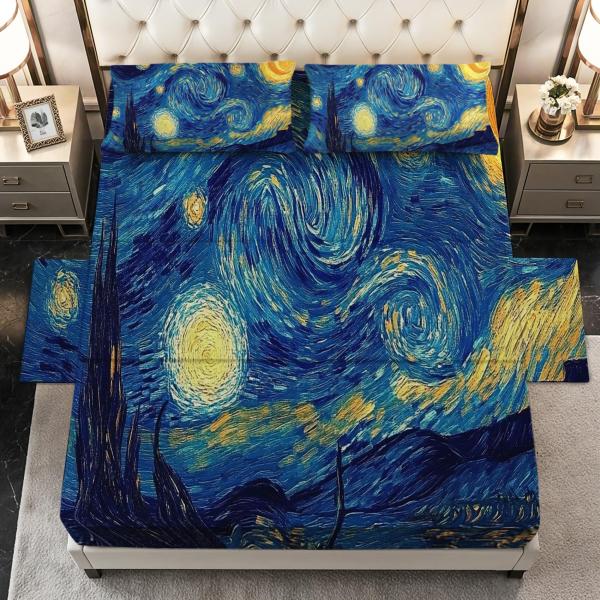 商品名:  Starry Night Sheets Twin Size - Impressionist Art Bed Sheet Set - Deep Pocket Soft Microfiber Bedding Set 3 Piece ...