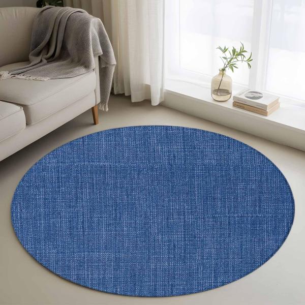 商品名:  Dark Blue Round Rugs 3ft, Farmhouse Burlap Solid Color Blue Modern Linen Texture Non Slip Runner Rug Washable Rug,...