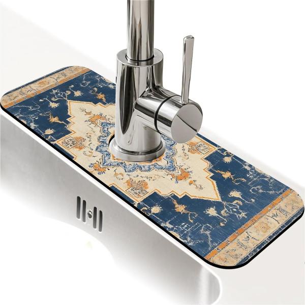 商品名:  Faucet Draining Mat For Kitchen Sink, Oriental Blue Turkish Carpet Diatom Mud Absorbent Drain Pad For Bathroom Kit...
