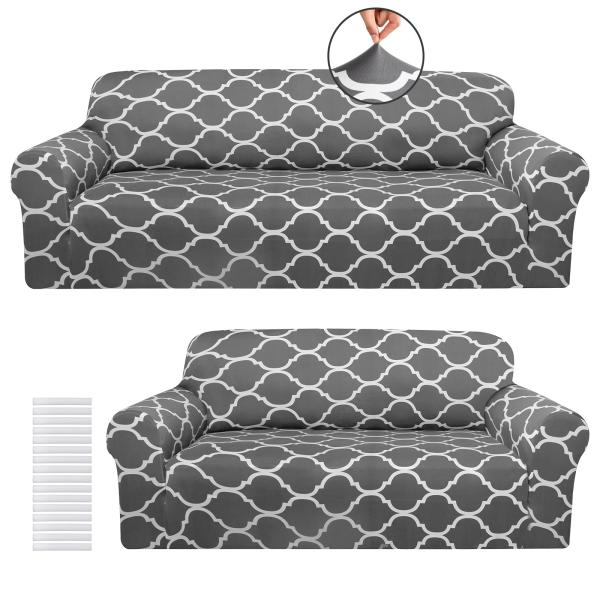 商品名: Peryiter ソファカバー2点セット リビングルーム用 ソファカバー 家具プロテクター ソファとソファ ラブシート アームチェアスリップカバー、家具プロテクター フォームフィット ストレッチ しわ防止 (ダークグレー) Per...