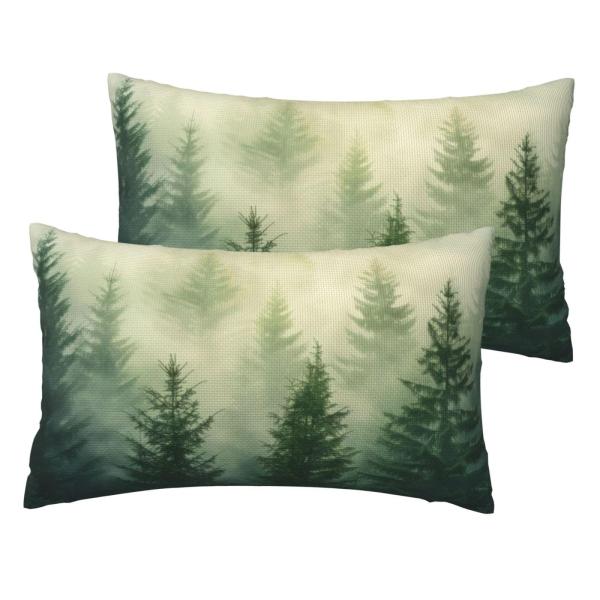 商品名: BLVIXIZI グリーン ミスティフォレスト スローピローカバー 12x20インチ 2枚セット グリーン 自然 松 木 山 枕カバー 自然 森 枕カバー 装飾クッションカバー ソファ カウチ ベッド リビングルーム BLVIXI...