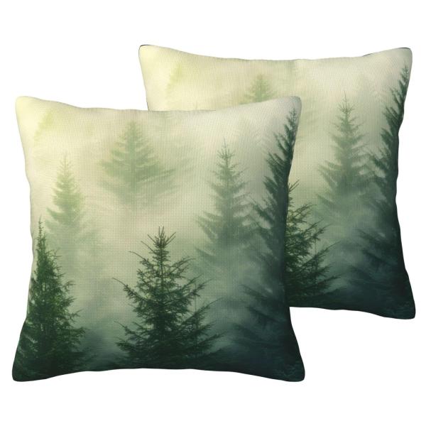 商品名: BLVIXIZI グリーン ミスティフォレスト スローピローカバー 18x18インチ 2枚セット グリーン 自然 松 木 山 枕カバー 自然 森 枕カバー 装飾クッションカバー ソファ カウチ ベッド リビングルーム BLVIXI...